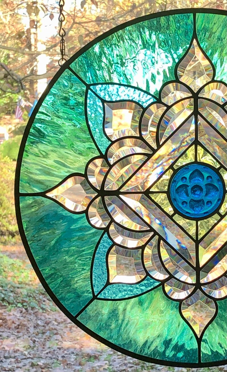 Stained Glass Window Panel...divine Spark...round Stained Glass Window ...