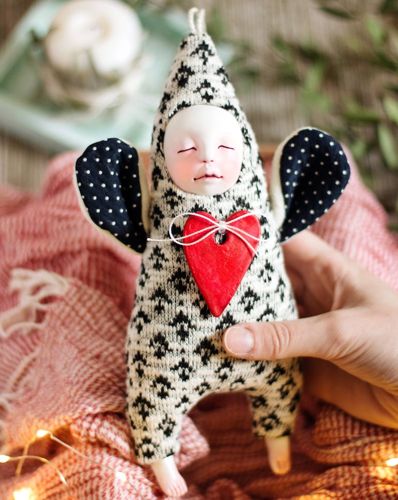 Knitted Valentine's Day Angel OOAK Handmade Doll - Etsy