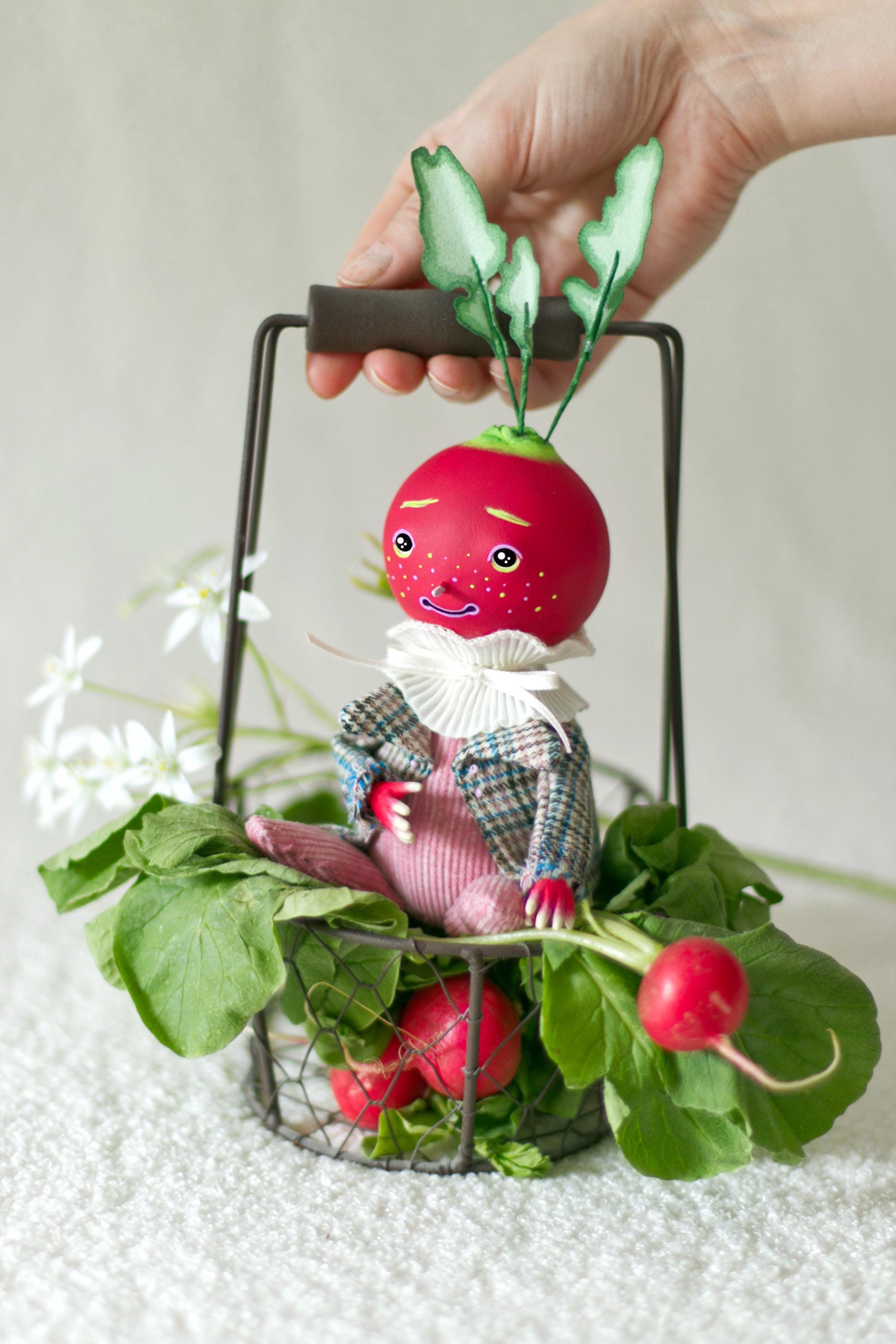 Handmade Radish Art Doll – Whimsical Vegetable Plush, Collectible ...