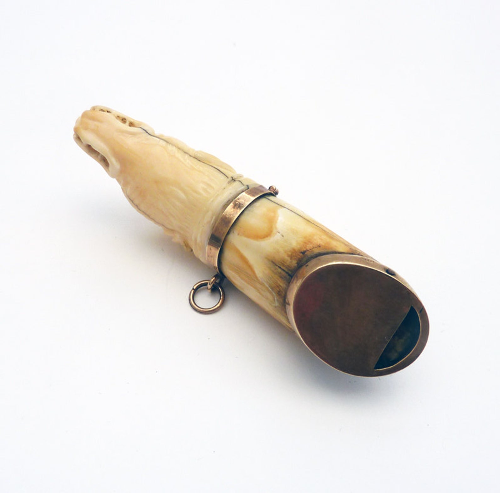 Unusual Dog Head Whistle in Antler/bone and Gold - Etsy