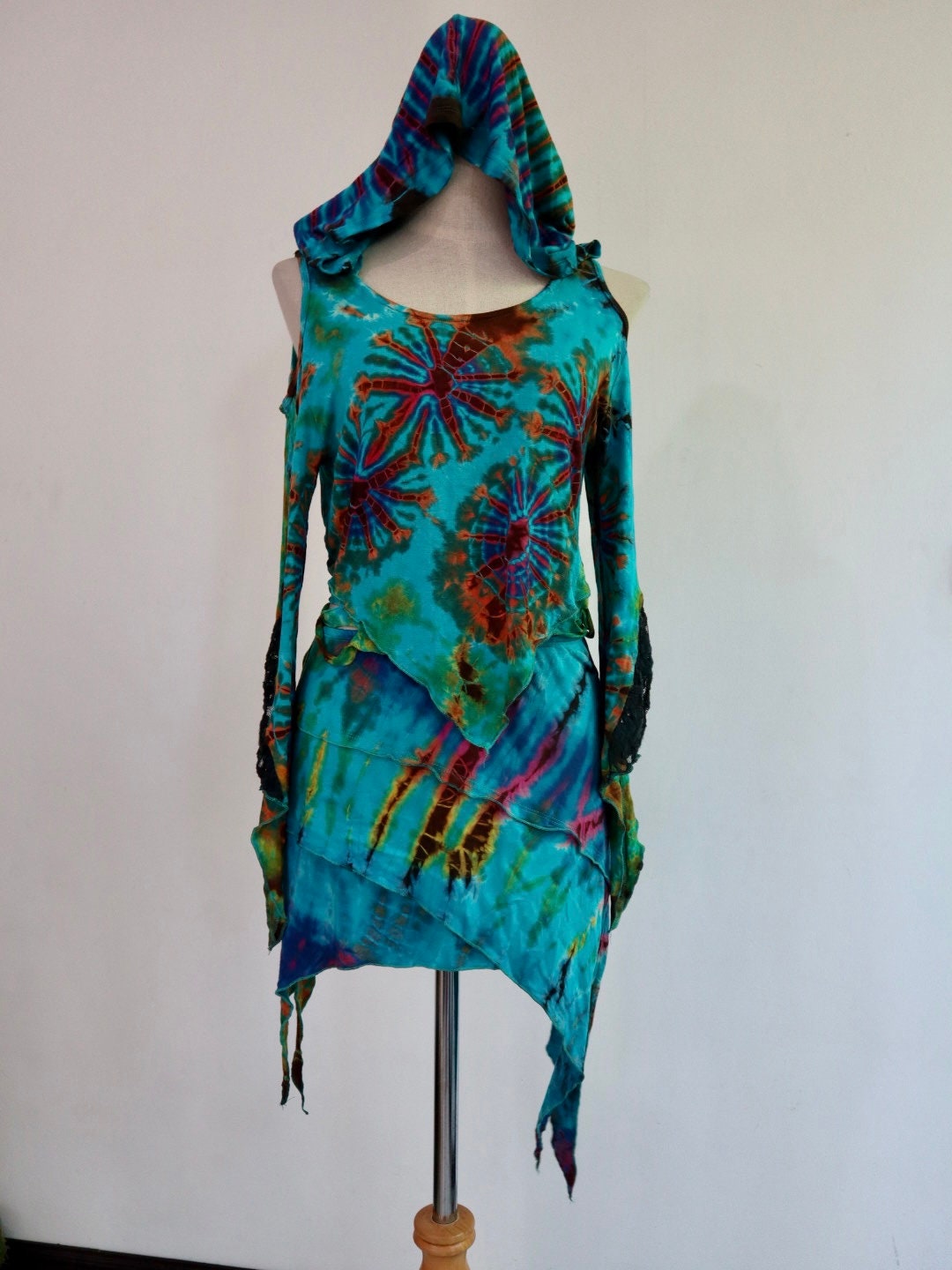 Tie-dye Mint PIXIE TOP, Slashed Psy Pixie Top, Psy Trance Top, Pixie ...