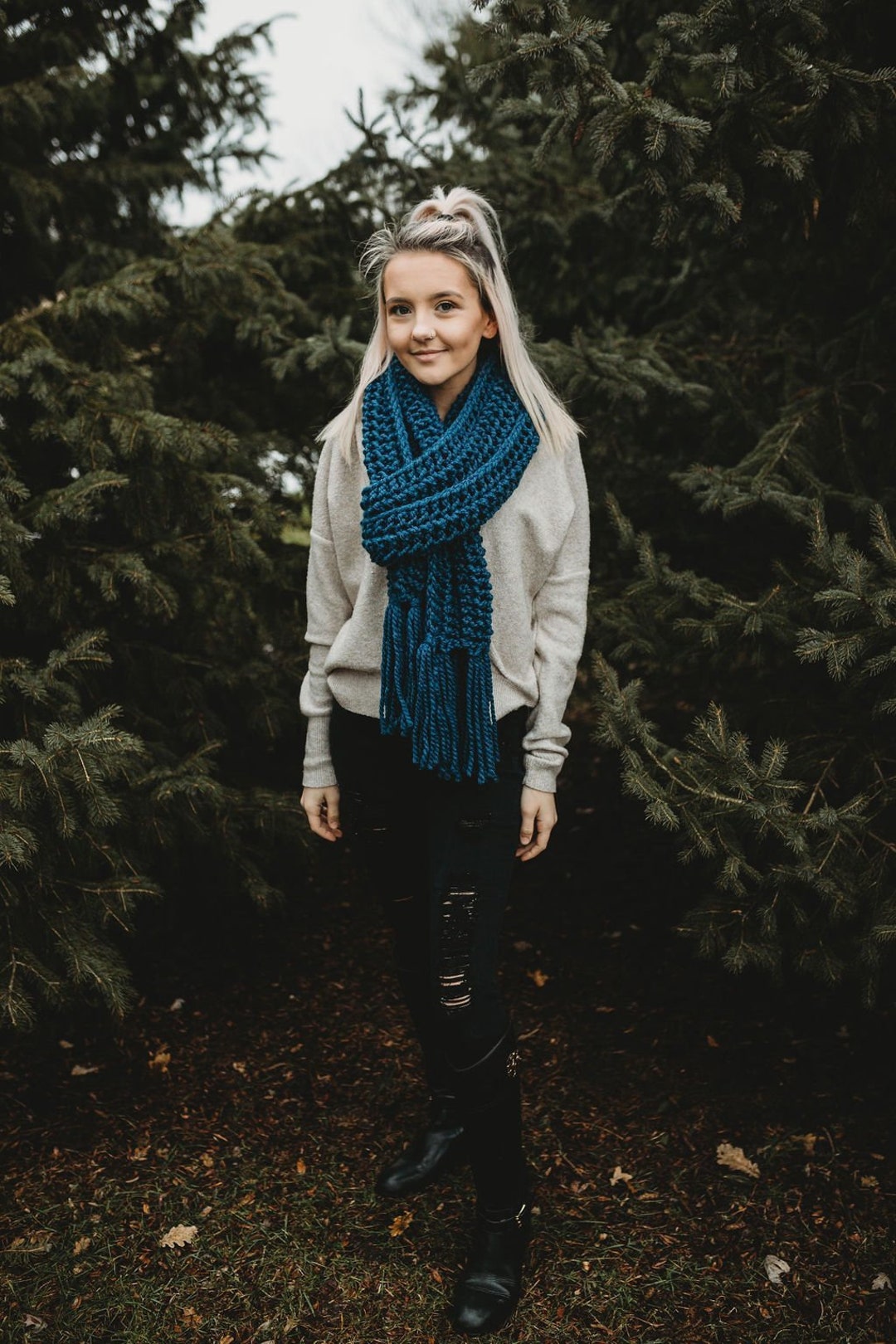 Chunky Knit Scarf Soft Giant Scarf Open Ended Scarf Extra Long Chunky ...