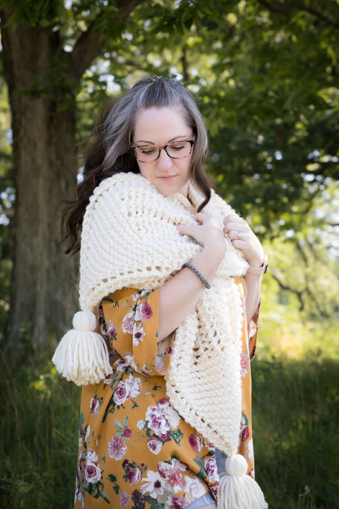 KNITTING PATTERN Chunky Knit Scarf - Giant Scarf - Open Ended Tassel ...