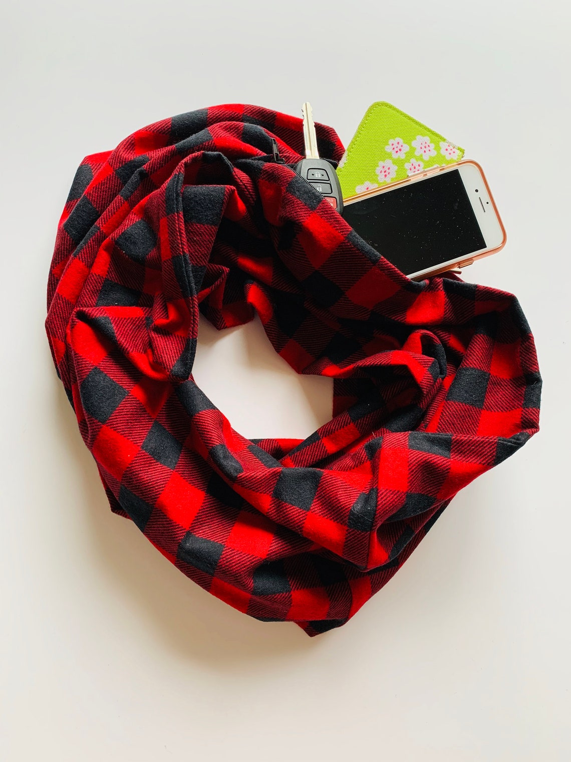 Flannel Infinity Scarf Infinity Scarf with Hidden Pocket | Etsy