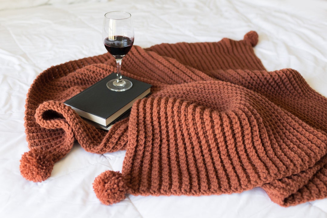 Crochet Pattern - Chunky Crochet Throw Blanket - Ribbed Chunky Pompom ...