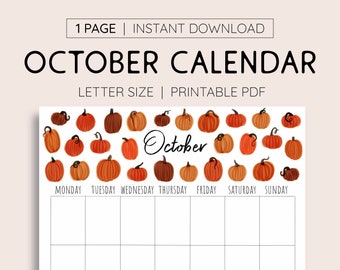 Printable Monthly Autumn Calendar Autumn Fall (Instant Download) - Etsy