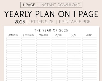 Any Year at A Glance, INSTANT DOWNLOAD, Printable Yearly Calendar ...