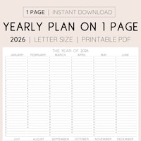 Any Year at a Glance on Two Pages, Yearly Planner Printable, Letter ...