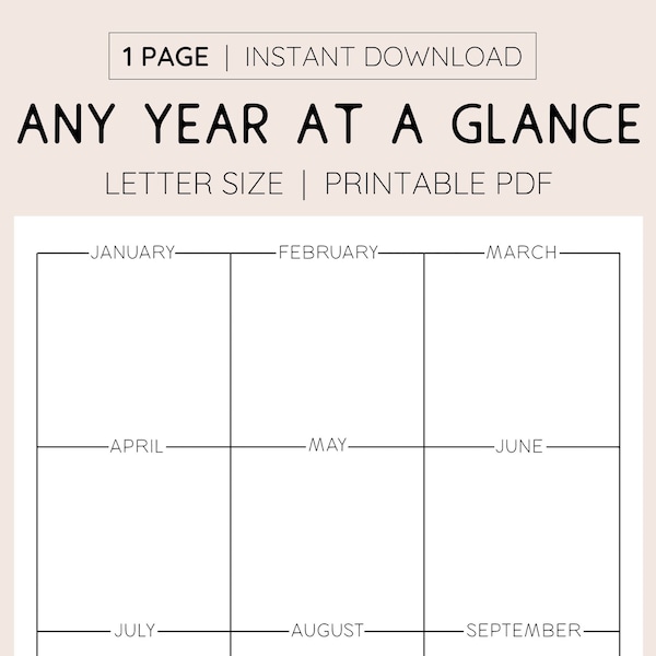2024 Year at A Glance, INSTANT DOWNLOAD, Yearly Overview, Printable ...