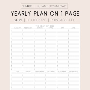 2025 Year at A Glance, INSTANT DOWNLOAD, Yearly Overview, Printable ...