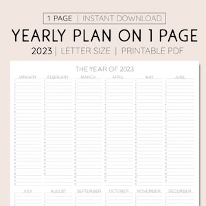2023 Year at A Glance, INSTANT DOWNLOAD, Yearly Overview, Printable ...