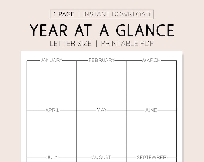 Any Year at A Glance, INSTANT DOWNLOAD, Printable Yearly Calendar ...