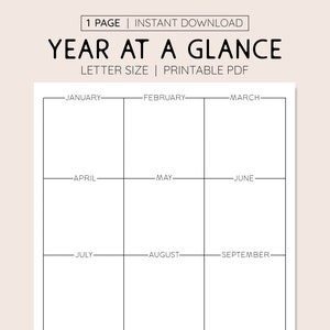 Any Year at A Glance, INSTANT DOWNLOAD, Printable Yearly Calendar ...