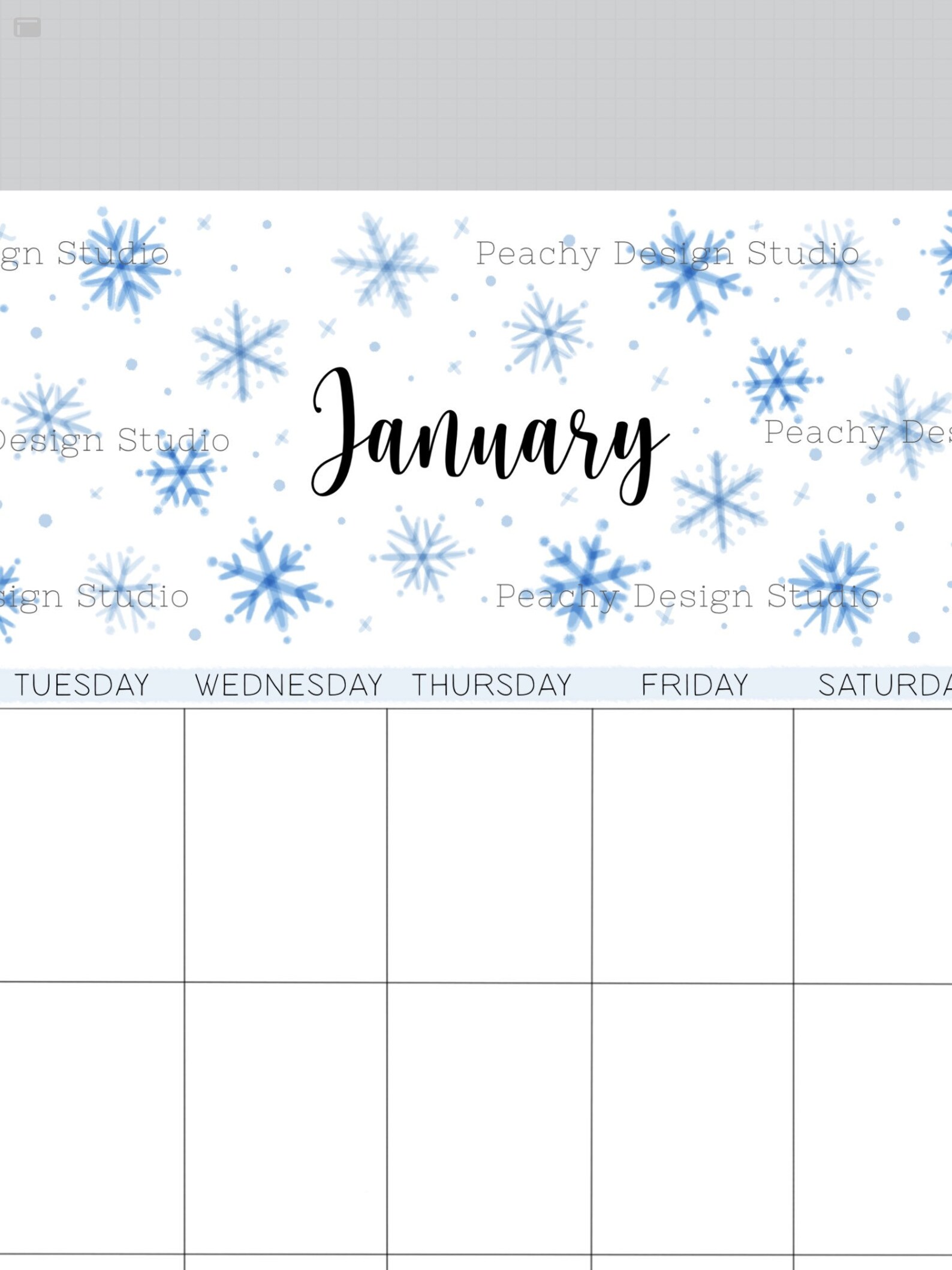 January Calendar Printable: Snowflake Design, Undated Monthly View (PDF ...