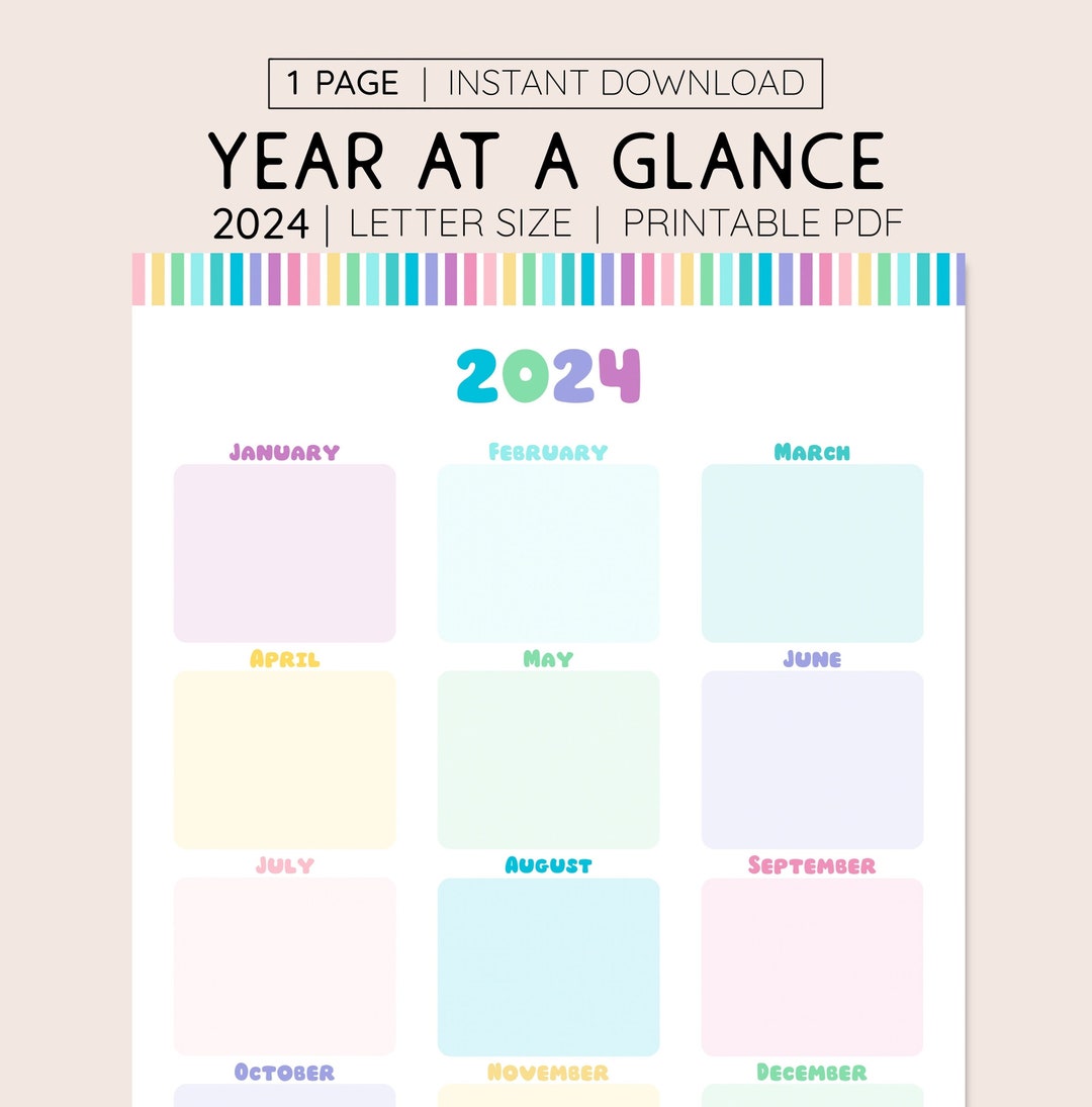 2024 Year at A Glance Printable: Rainbow Calendar Planner (PDF) - Etsy