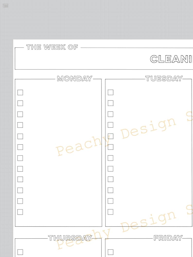Printable Cleaning Chart, Weekly Chore Checklist, Adult Chore Chart ...
