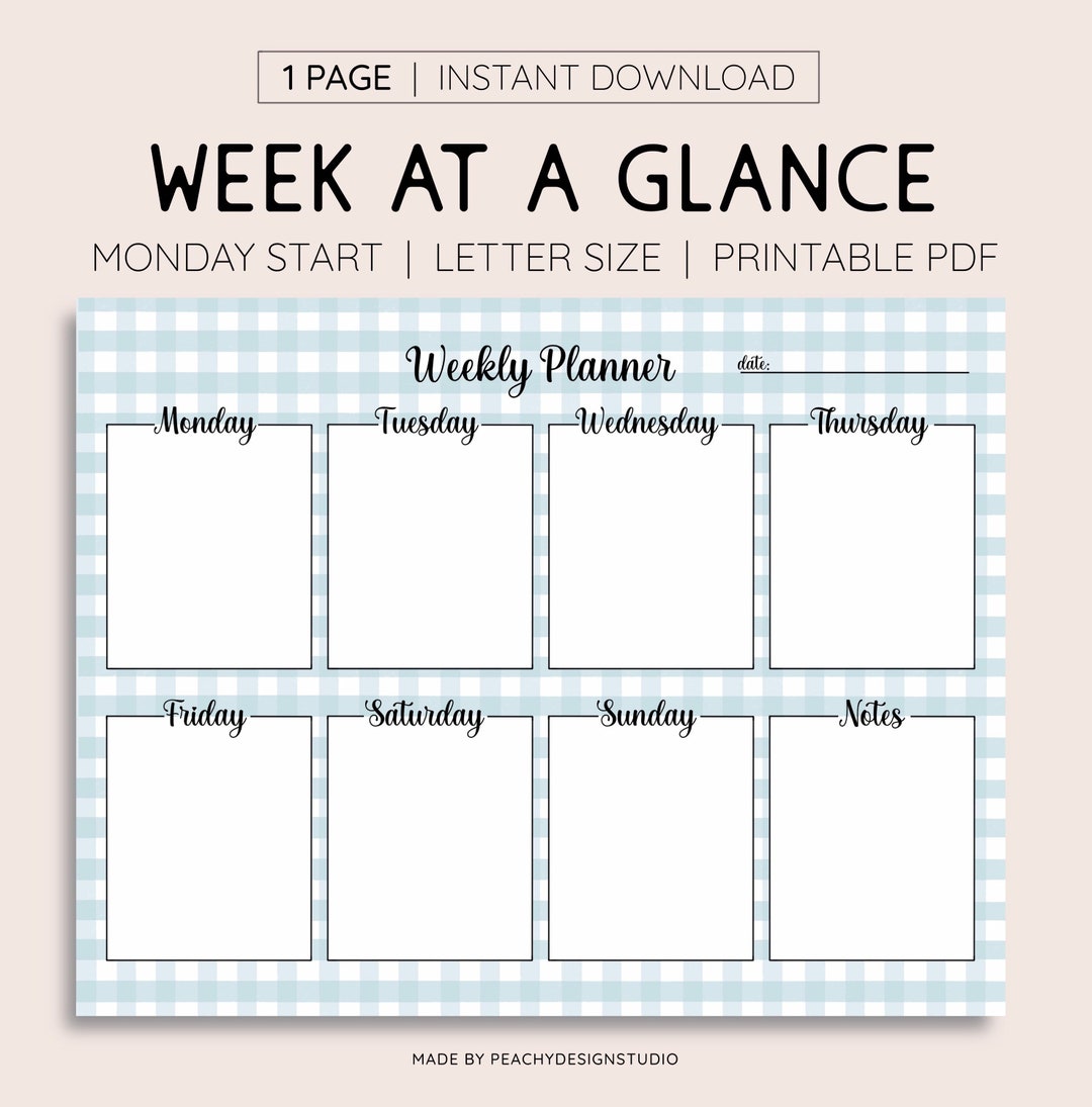 Blue Gingham Weekly Planner: Letter Size To-do List (PDF) - Etsy