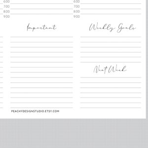 Week at A Glance, INSTANT DOWNLOAD, Weekly Overview, Printable Calendar ...