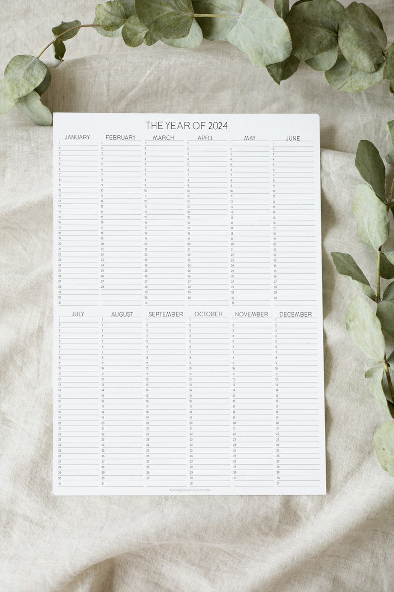 2024 Year at A Glance, INSTANT DOWNLOAD, Yearly Overview, Printable ...