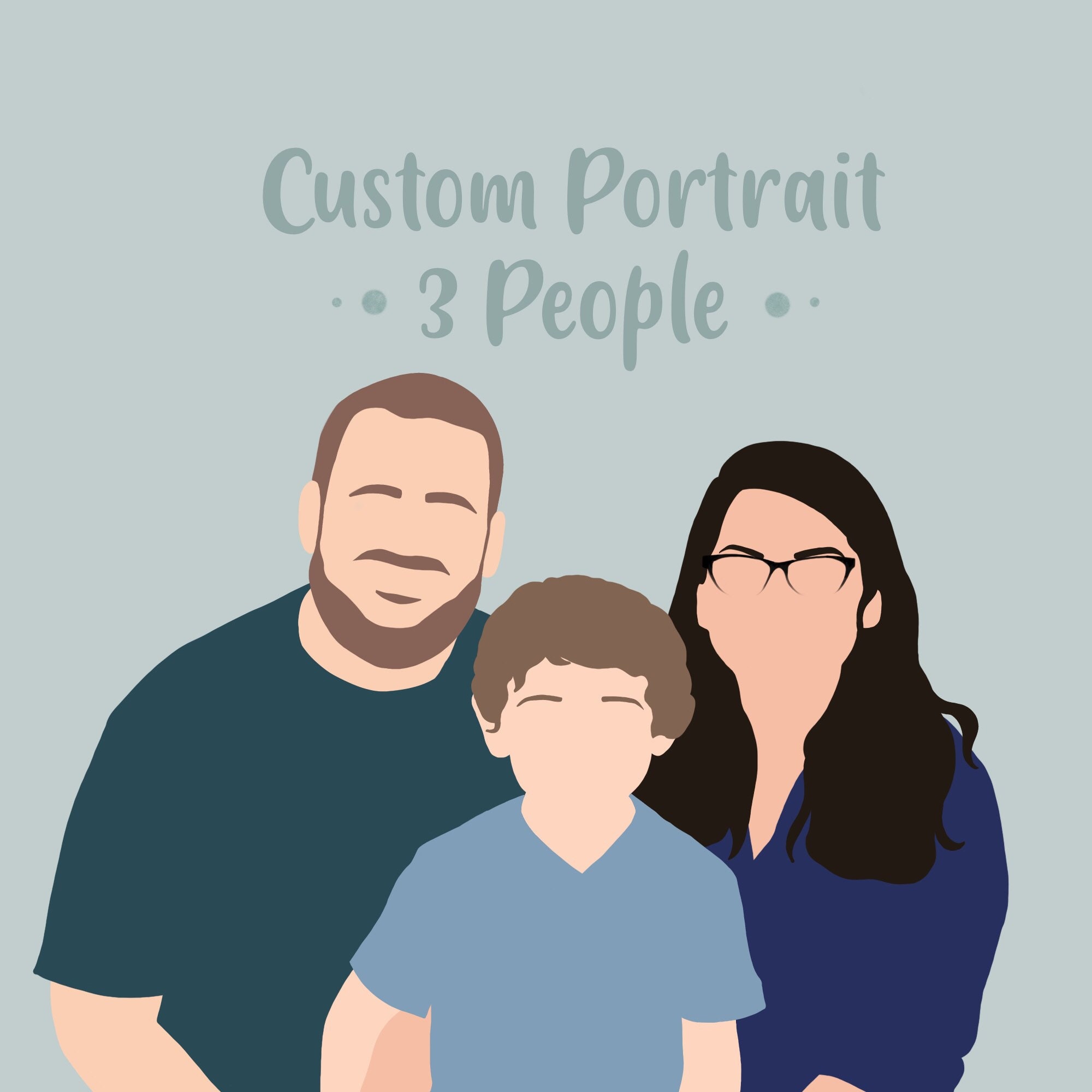 Digital Prints Custom Portrait THREE people Prints Art & Collectibles ...