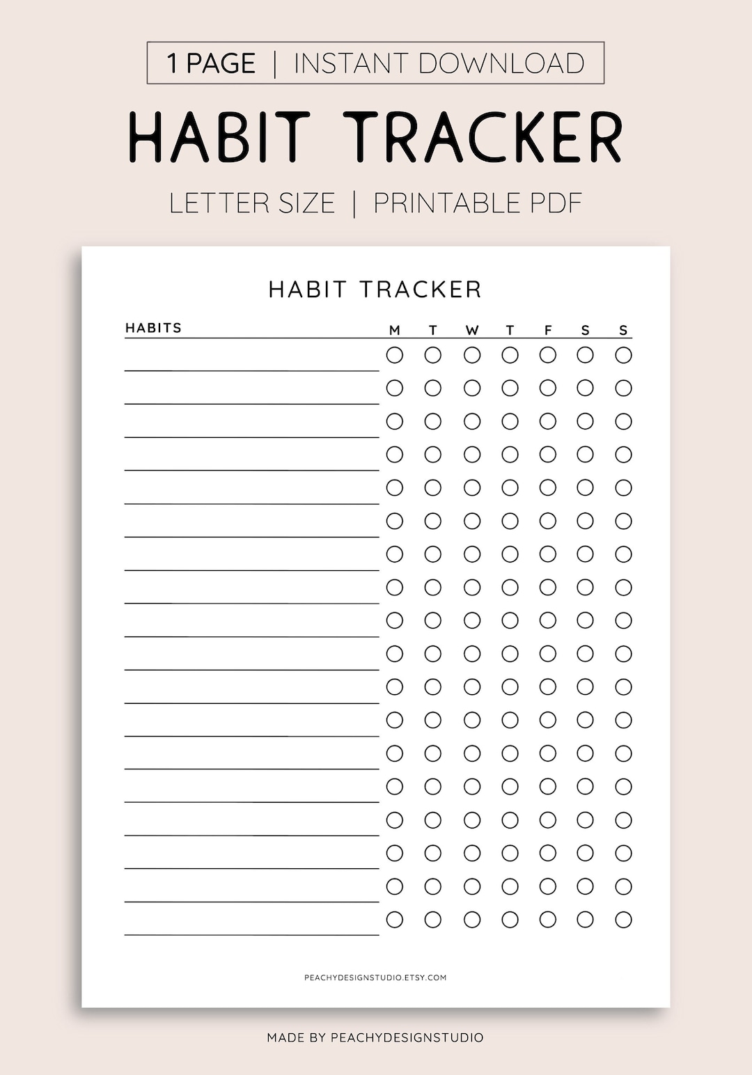 Weekly Habit Tracker Log Printable, INSTANT DOWNLOAD PDF, Daily Routine ...