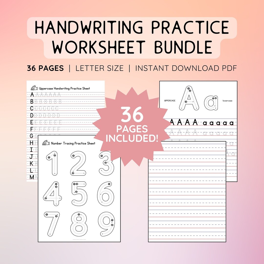 Handwriting Practice Worksheet Bundle: Letter & Number Tracing (PDF) - Etsy