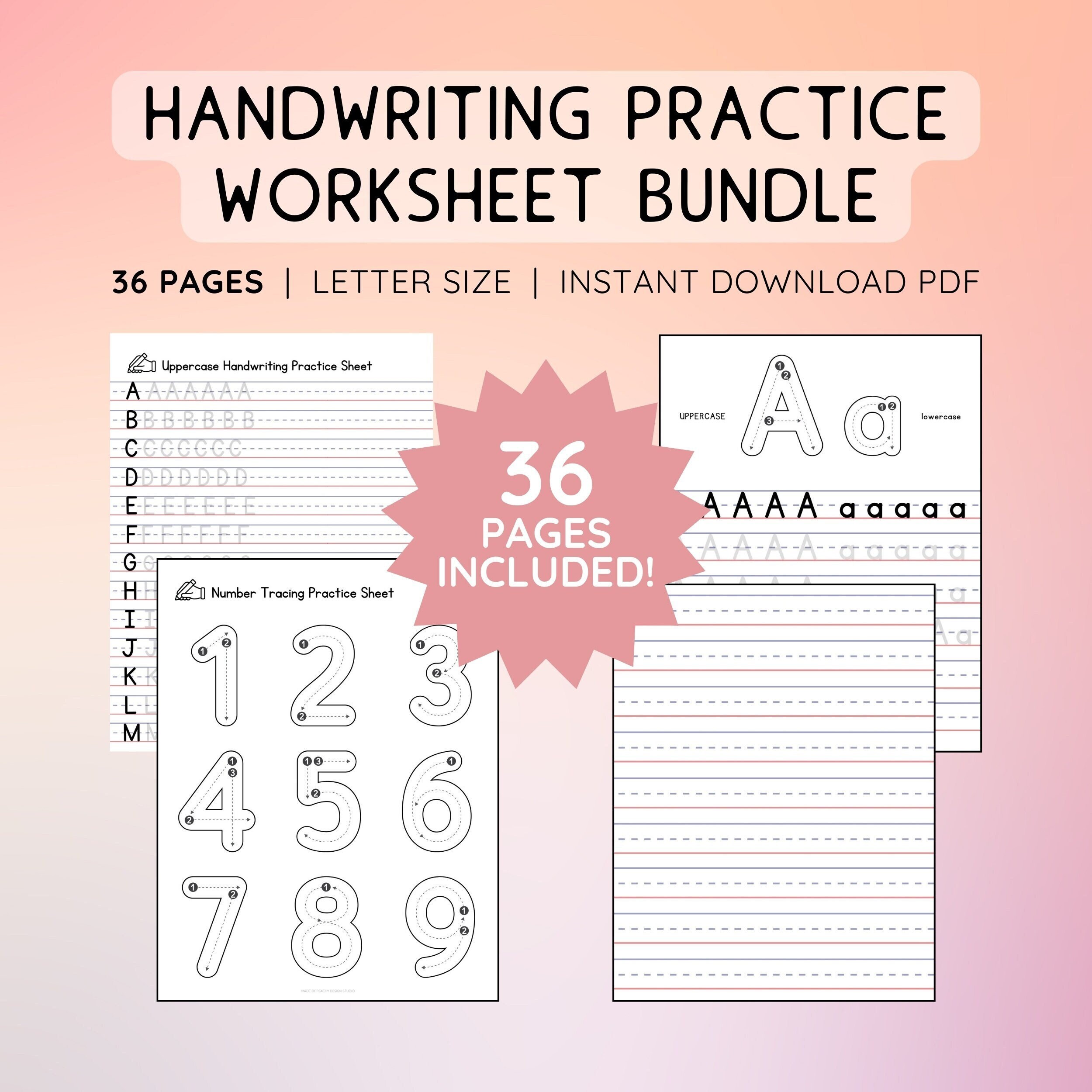 Handwriting and Lettering Practice Bundle, Includes 36 Pages, Printable ...