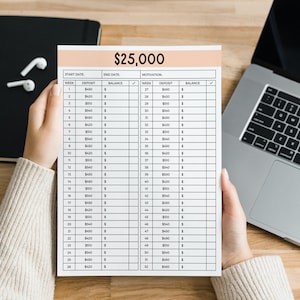 25K Savings Goal Tracker Printable Money Saving Log, 1 Year Savings ...