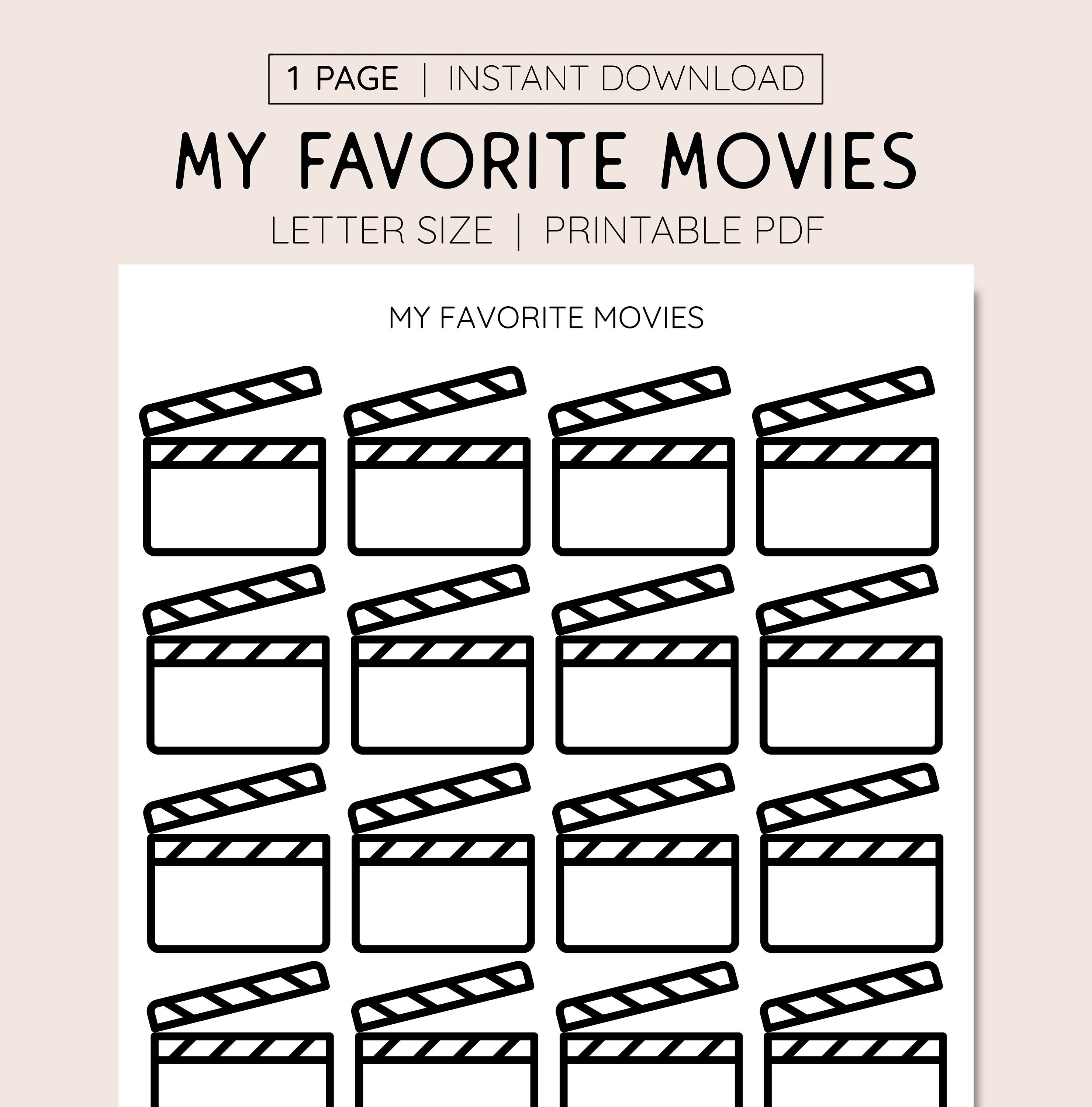 Movie Log Printable: Favorite Films Tracker, Coloring Page (PDF) - Etsy