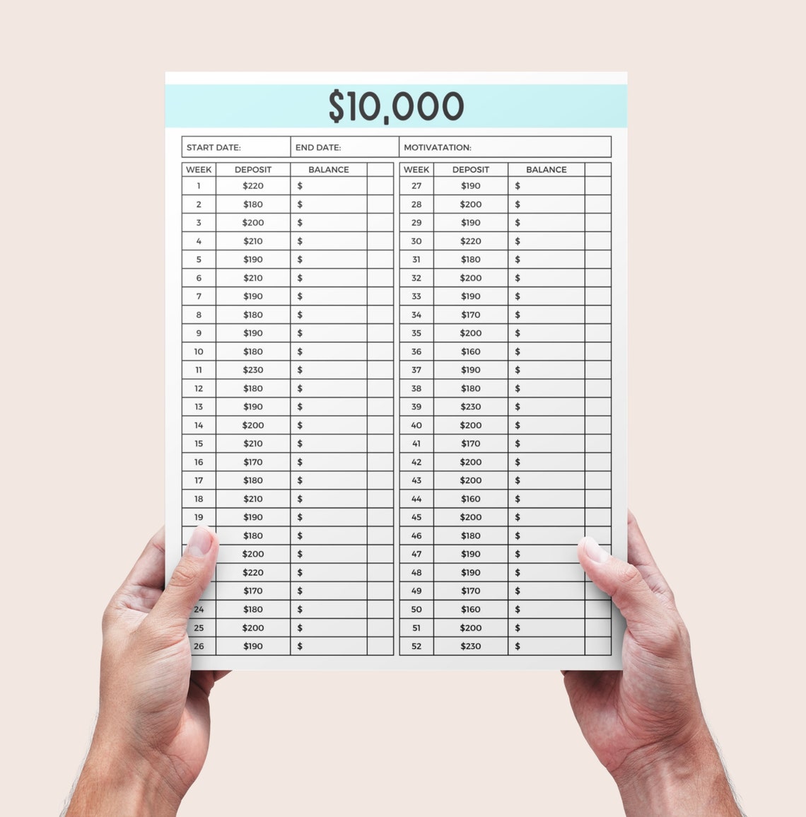 10K Savings Goal Tracker Printable Money Saving Log, 1 Year Savings ...