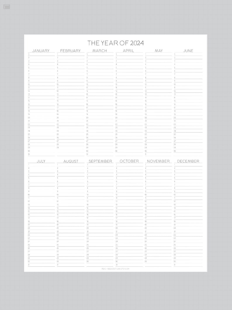 2024 Year at A Glance Printable Calendar (instant Download) - Etsy