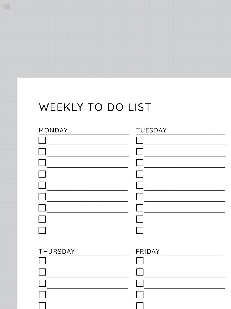 Weekly To Do List Printable INSTANT DOWNLOAD PDF Task Organizer