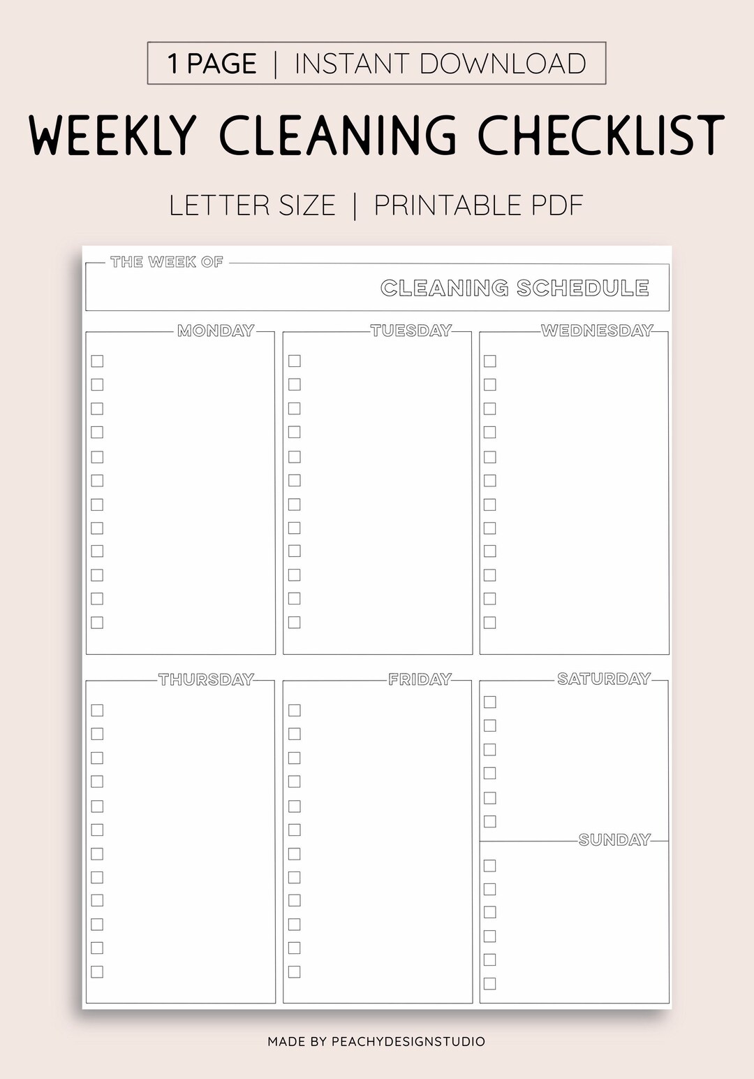 Printable Cleaning Chart, Weekly Chore Checklist, Adult Chore Chart ...