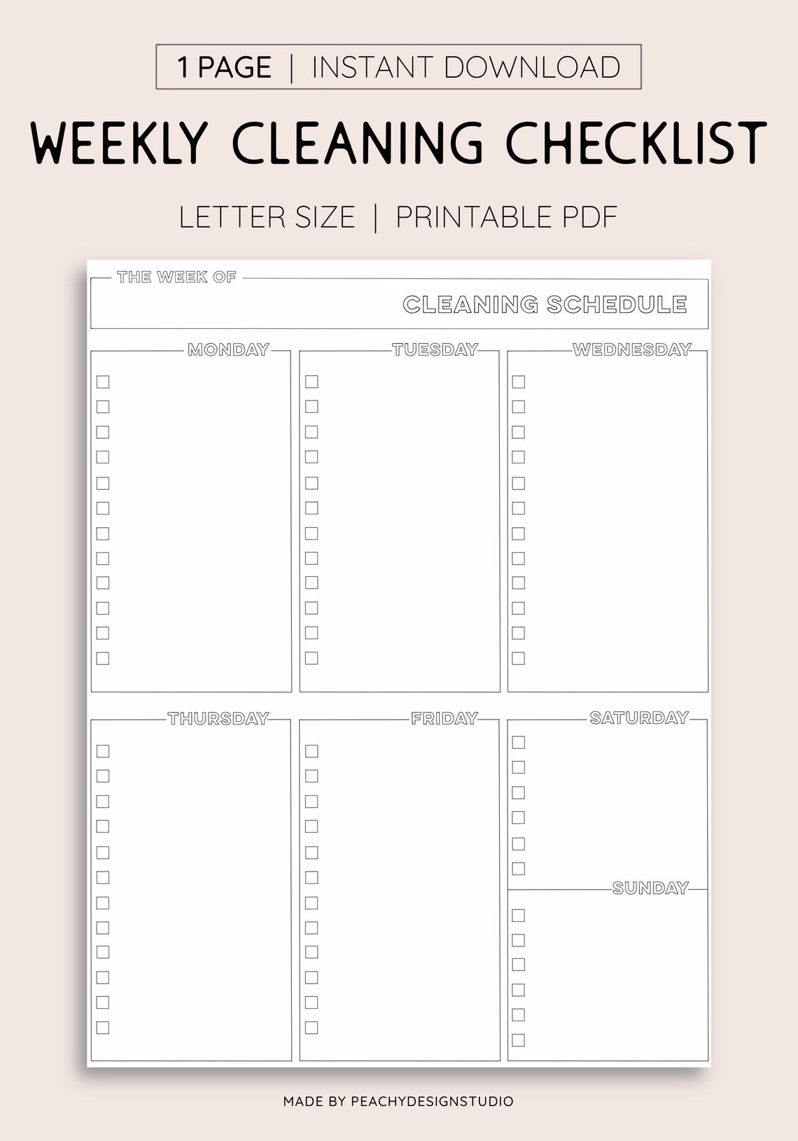 Printable Cleaning Chart, Weekly Chore Checklist, Adult Chore Chart ...