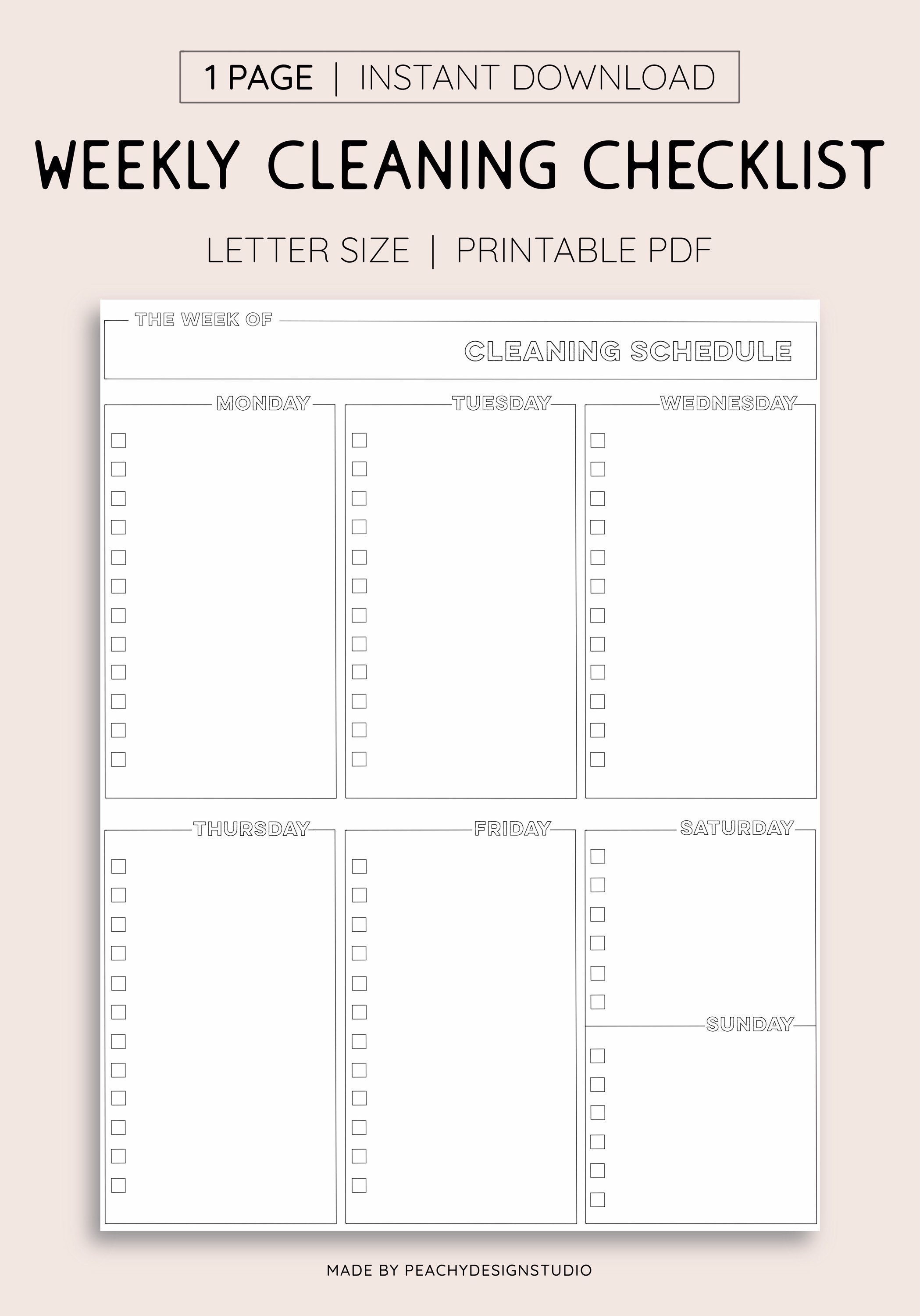 Printable Cleaning Chart, Weekly Chore Checklist, Adult Chore Chart ...
