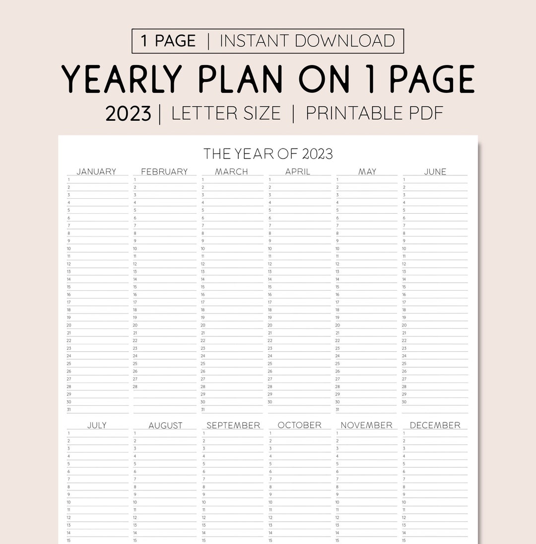 2023 Year at A Glance, INSTANT DOWNLOAD, Yearly Overview, Printable ...