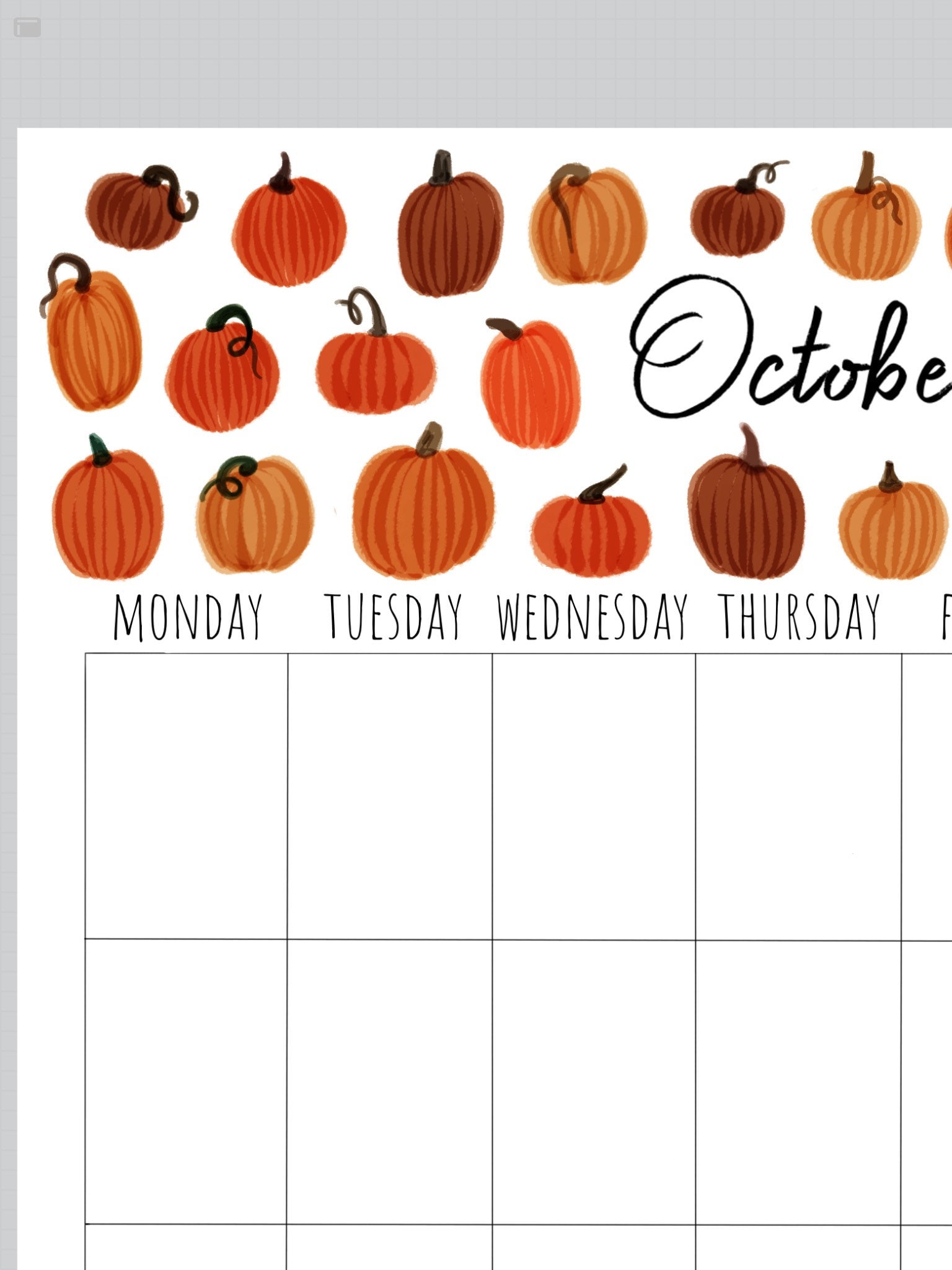 October Monthly Calendar, INSTANT DOWNLOAD, Monlyly Agenda, Monthly ...