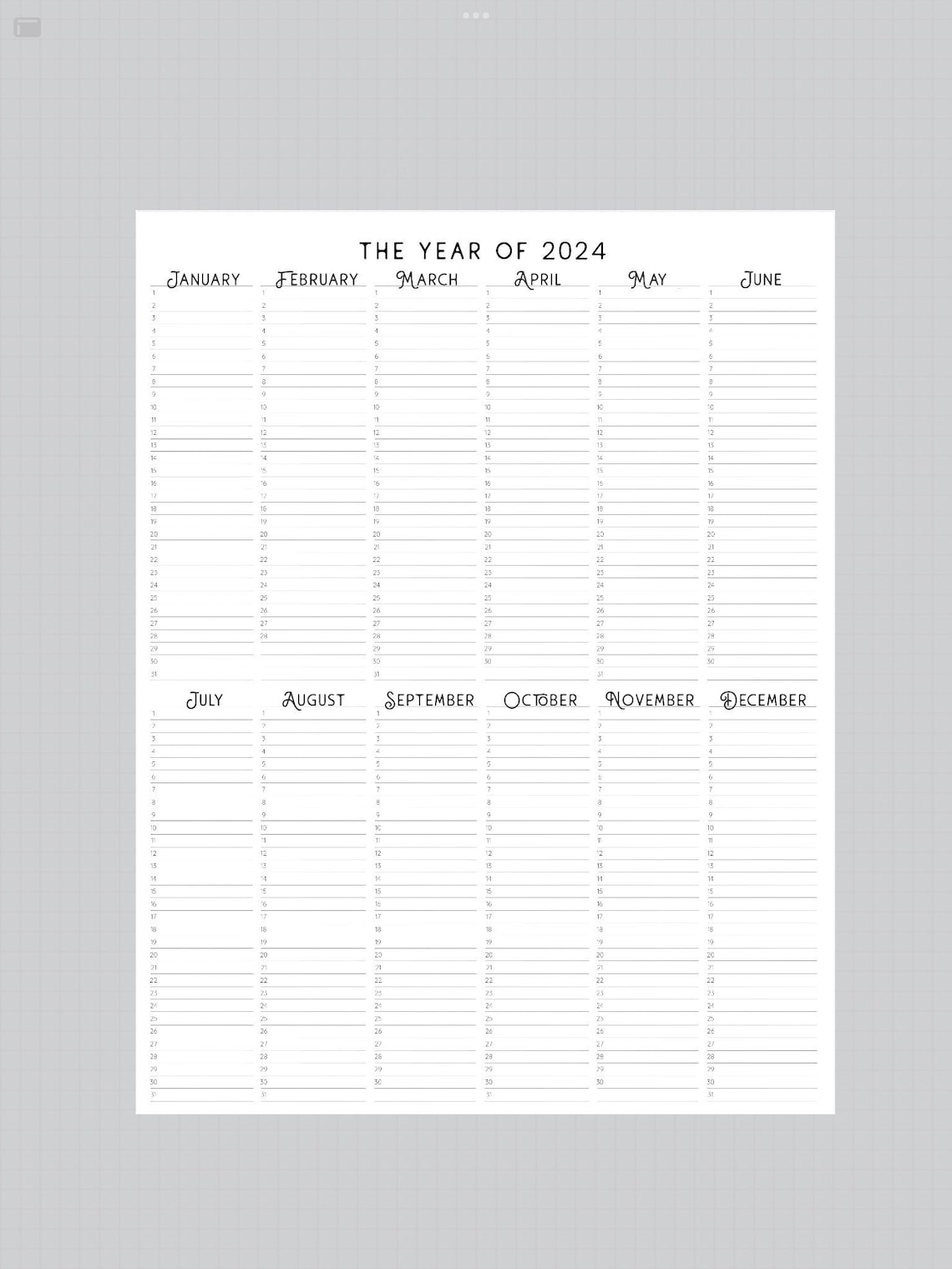 2024 Year at A Glance INSTANT DOWNLOAD Yearly Overview - Etsy