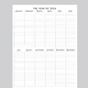 2024 Year at A Glance INSTANT DOWNLOAD Yearly Overview - Etsy