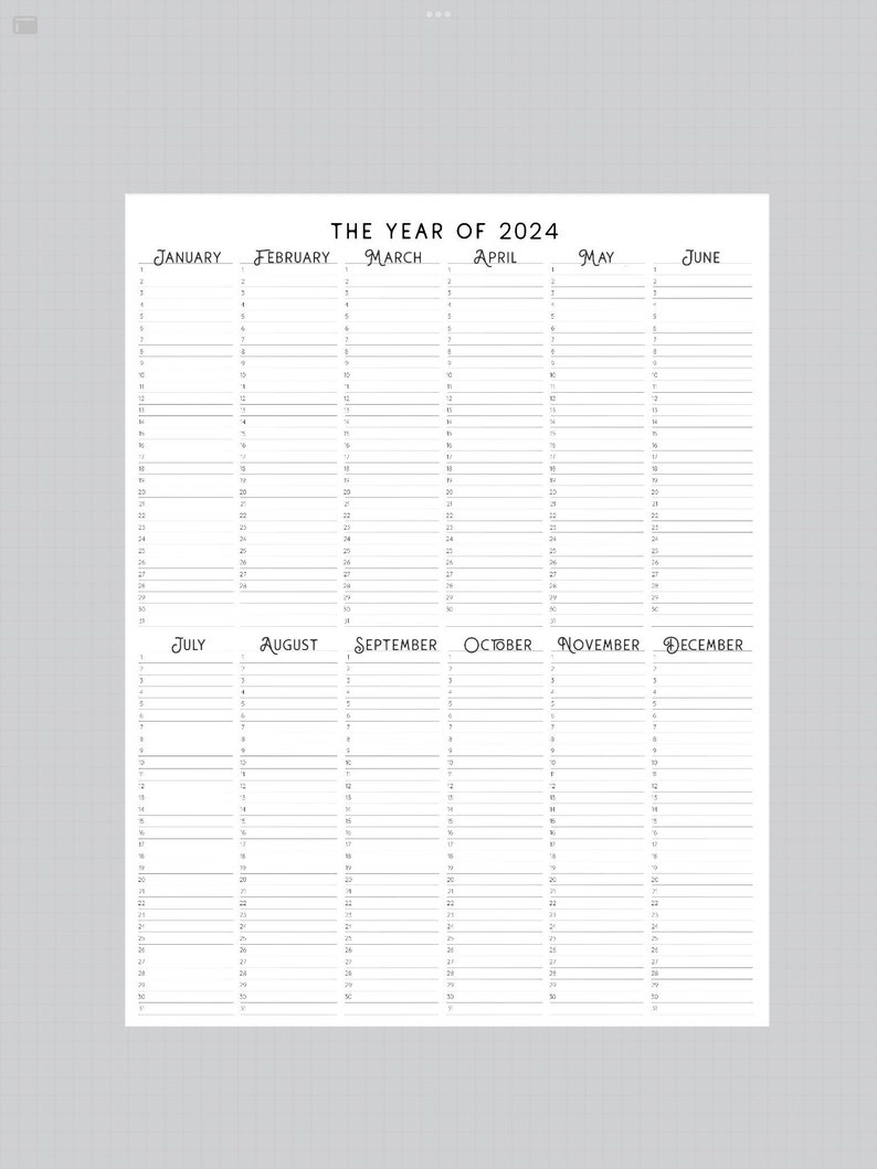 2024 Year at A Glance INSTANT DOWNLOAD Yearly Overview - Etsy