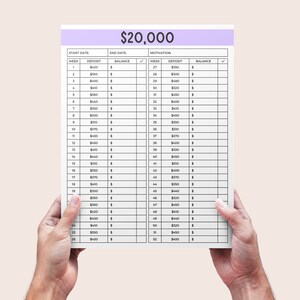 20K Savings Goal Tracker Printable Money Saving Log, 1 Year Savings ...