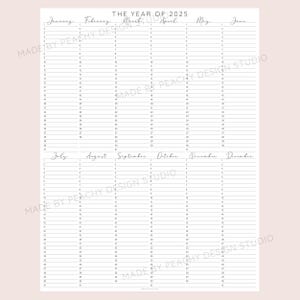 2025 Year at A Glance, INSTANT DOWNLOAD, Yearly Overview, Printable ...