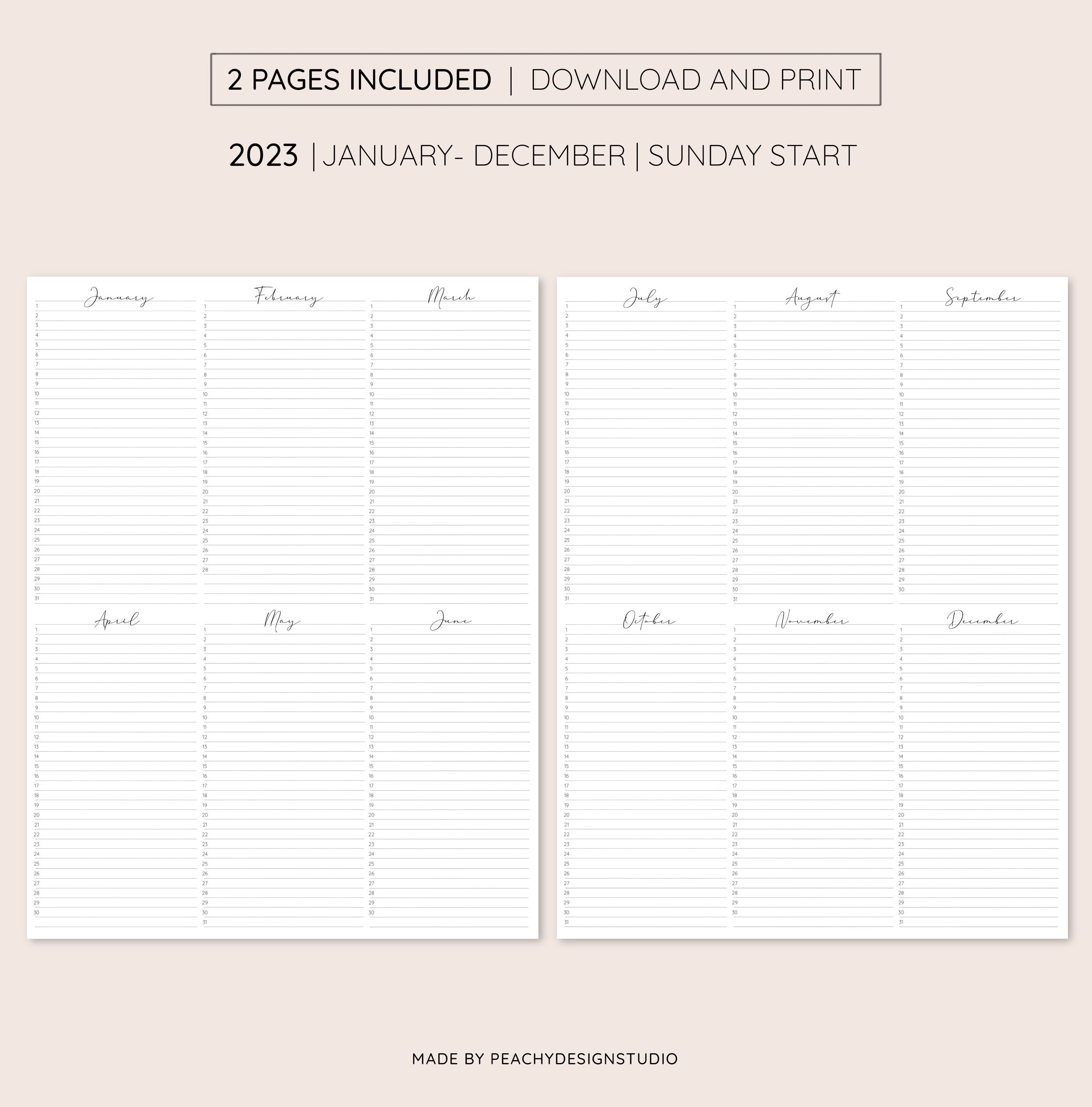 Yearly Planner Printable: Any Year At-a-glance, Letter Size (PDF) - Etsy