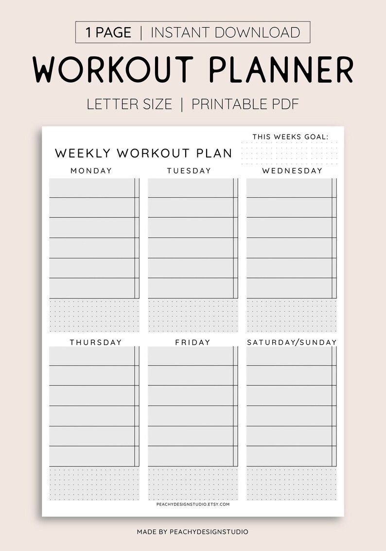 Workout Planner Printable, INSTANT DOWNLOAD, Printable Exercise Log ...