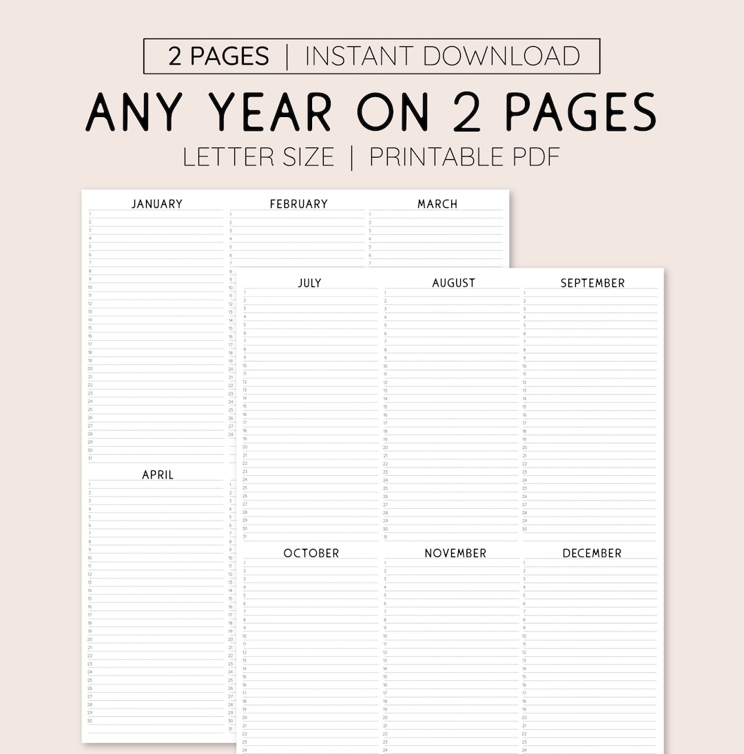 Any Year at A Glance Bundle, INSTANT DOWNLOAD, Yearly Overview ...