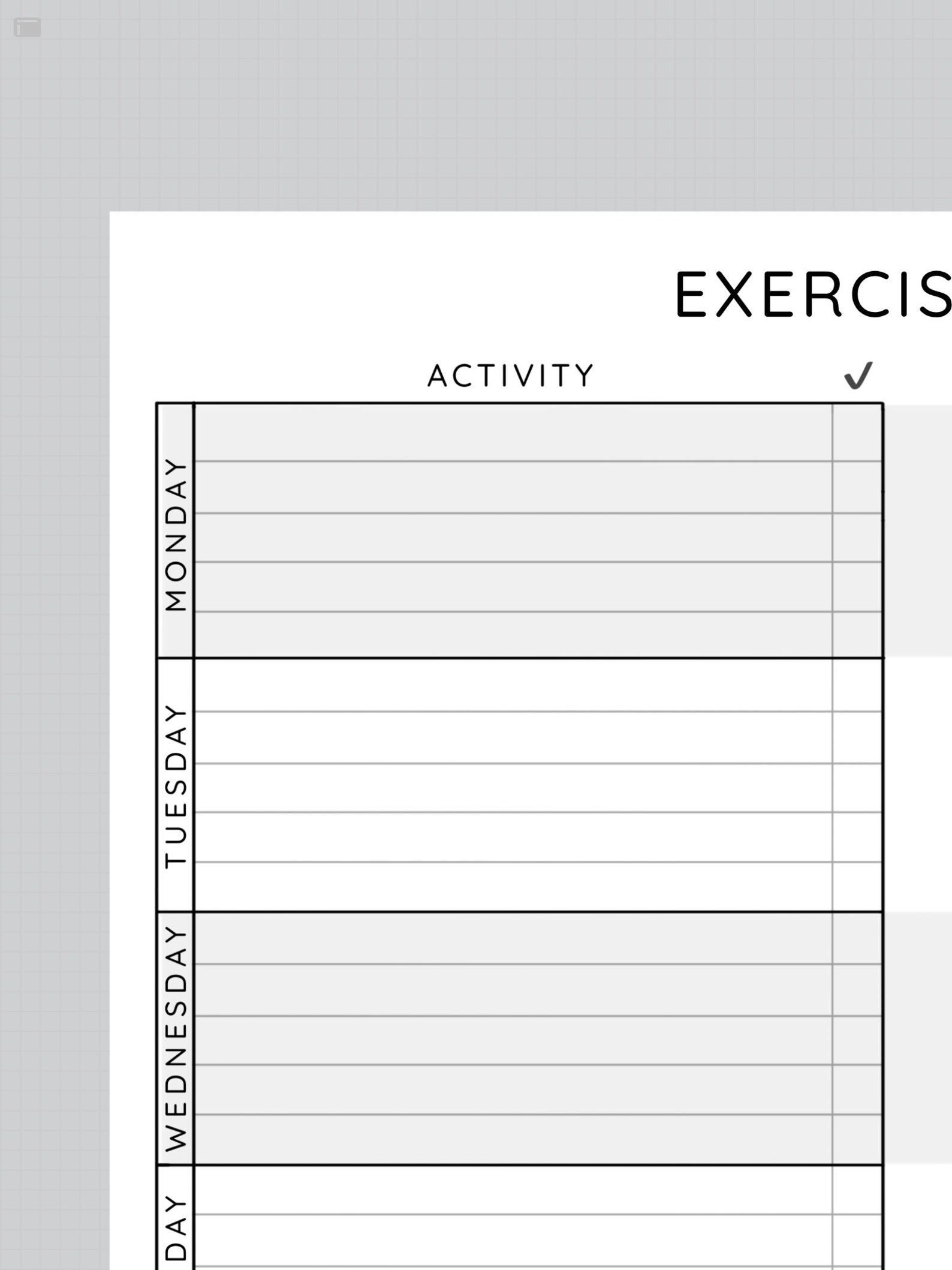 Weekly Exercise Log Printable, INSTANT DOWNLOAD, Weekly Daily Activity ...