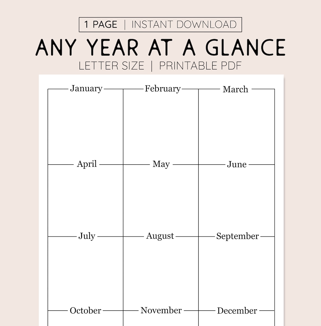 Any Year at A Glance INSTANT DOWNLOAD Printable Yearly - Etsy