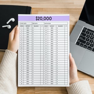 20K Savings Goal Tracker Printable Money Saving Log, 1 Year Savings ...