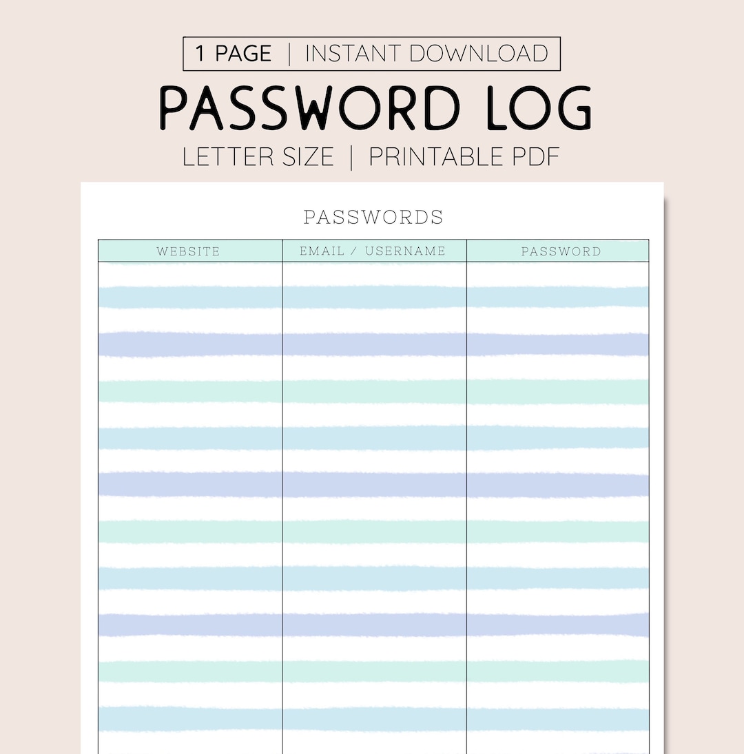 Printable Password Log, INSTANT DOWNLOAD, Password Tracker, Keep ...