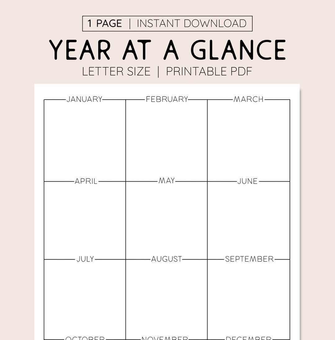 Any Year at A Glance INSTANT DOWNLOAD Printable Yearly - Etsy